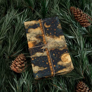 Celestial Gift Wrapping Paper: Retro Moon & Stars Galaxy Design - Etsy