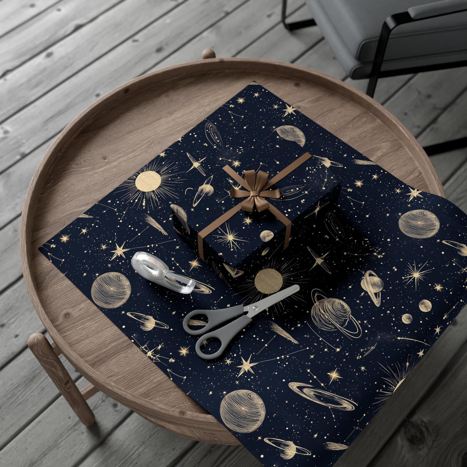 Black Whimsical Celestial Gift Wrap Paper – Vintage Cosmic Stars ...