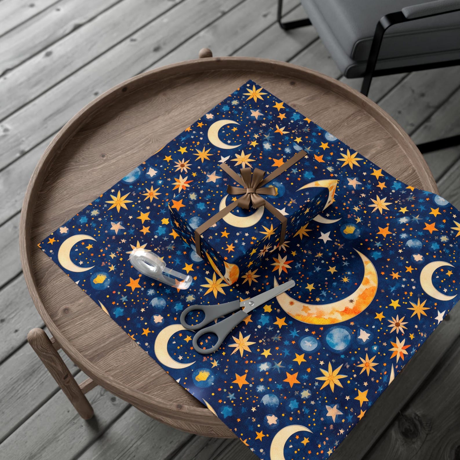 Celestial Gift Wrapping Paper: Vintage Space Theme, Galaxy Stars & Moon ...