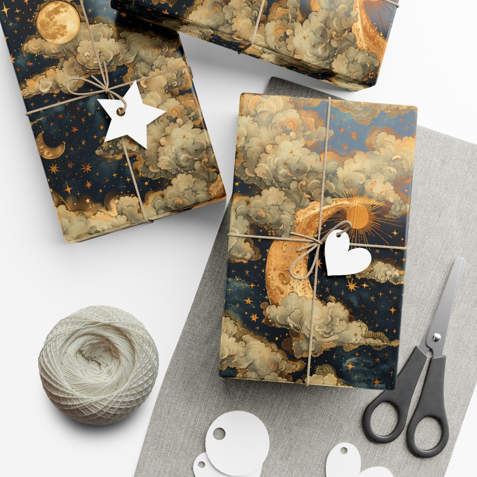 Celestial Gift Wrapping Paper: Retro Moon & Stars Galaxy Design - Etsy