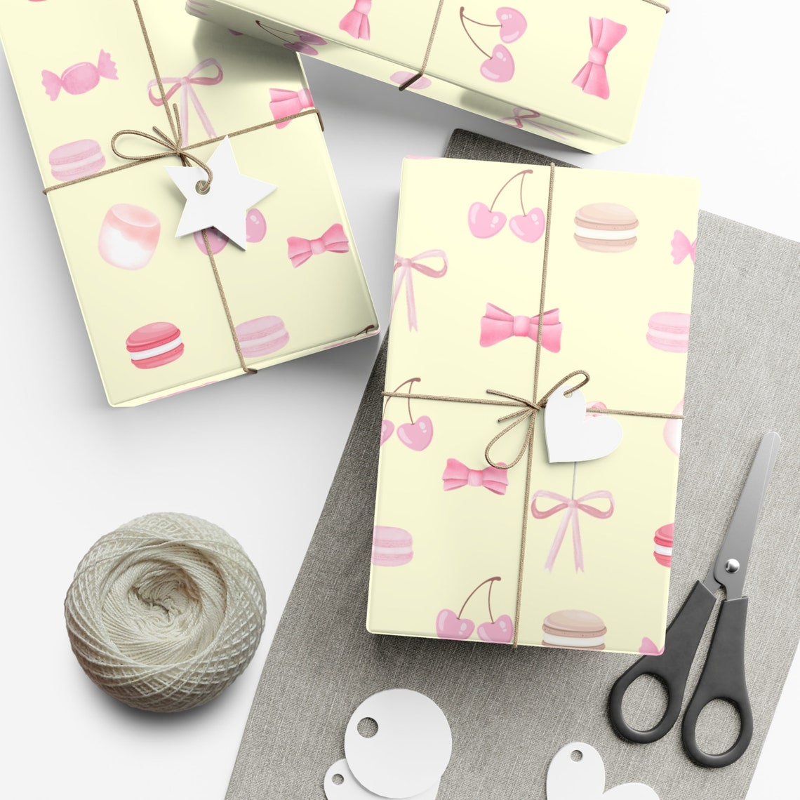 Coquette Gift Wrapping Paper in Pastel Cream With Pink Bows ...