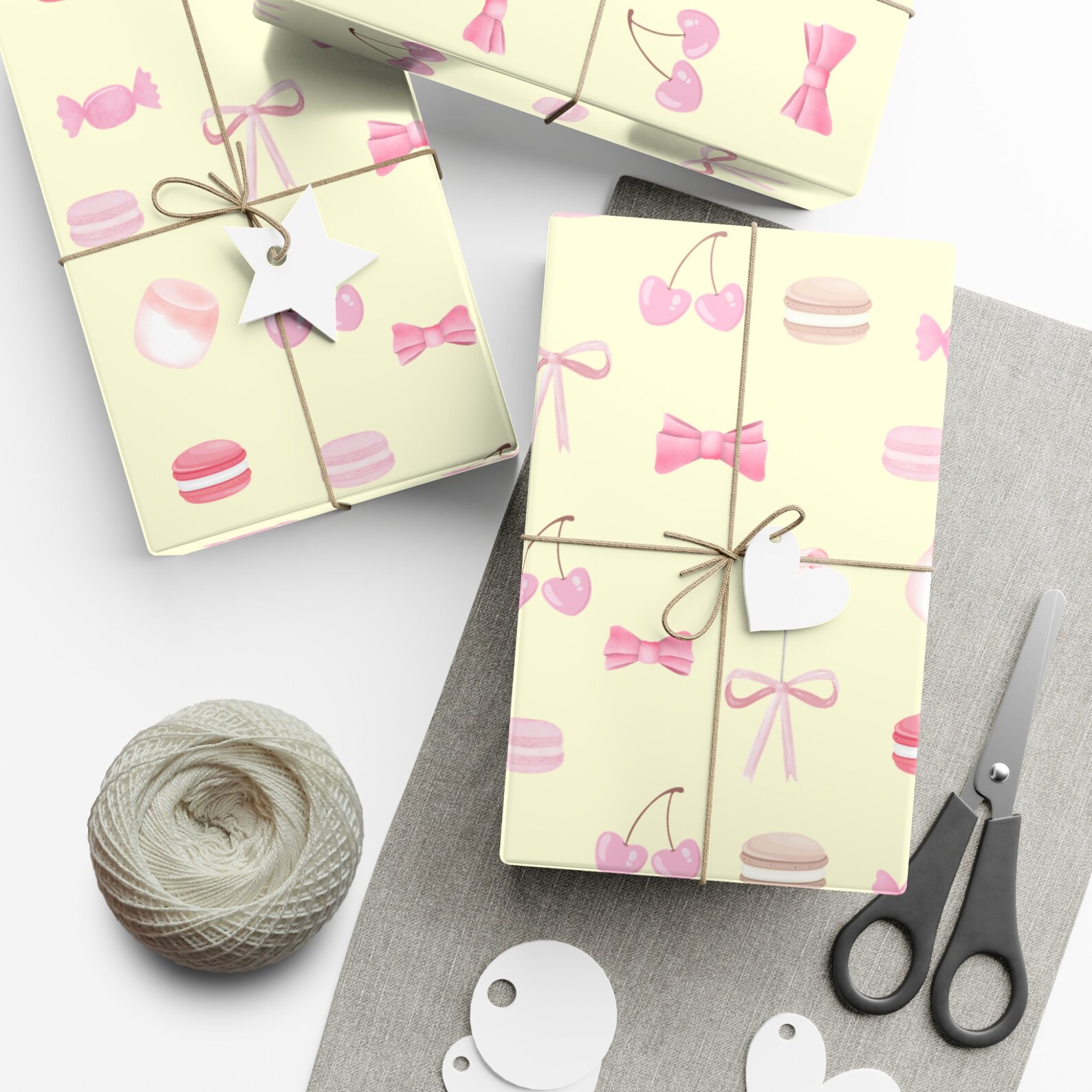 Coquette Gift Wrapping Paper in Pastel Cream With Pink Bows ...