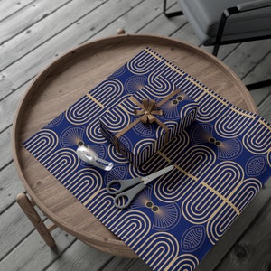 Art Deco Royal Blue Gift Wrapping Paper, Elegant Present Wrap in Rolls ...