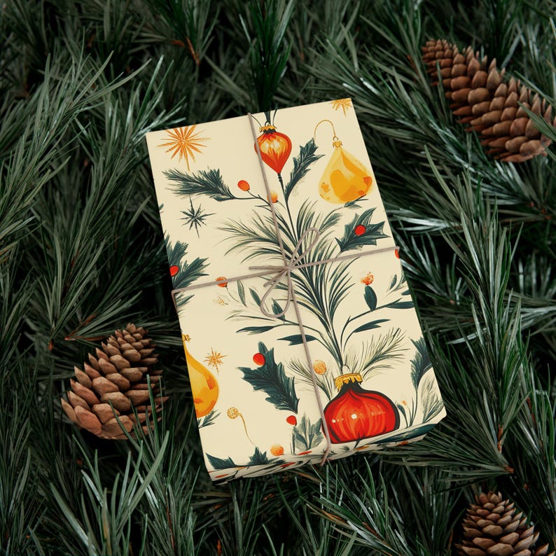 Festive Gift Wrapping Paper, Christmas Gift Wrap Rolls, Vintage Style ...