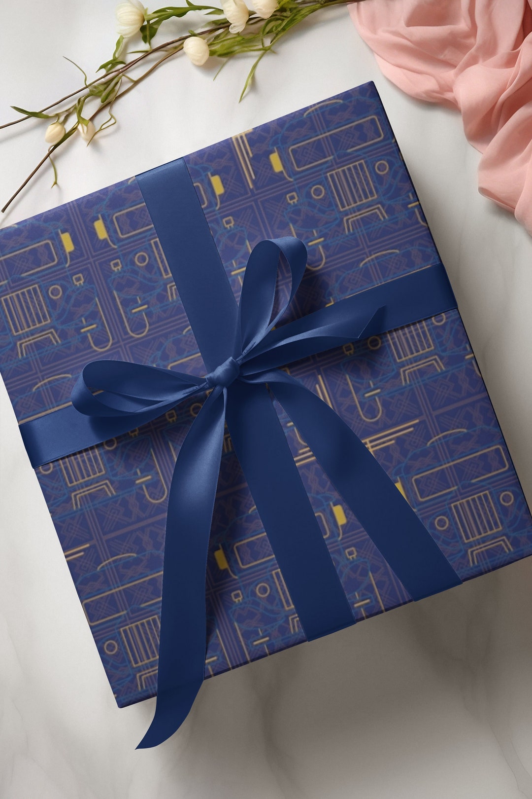 Gift Wrap Papers, Vintage Cars Art Deco Christmas Wrapping Paper, Navy ...