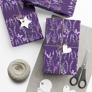 Purple Gift Wrapping Paper With Dainty Lavender Flowers, Feminine ...