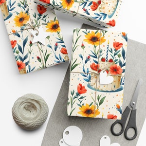 Floral Birthday Gift Wrapping Paper, Feminine Aesthetic Paper in Sheets ...