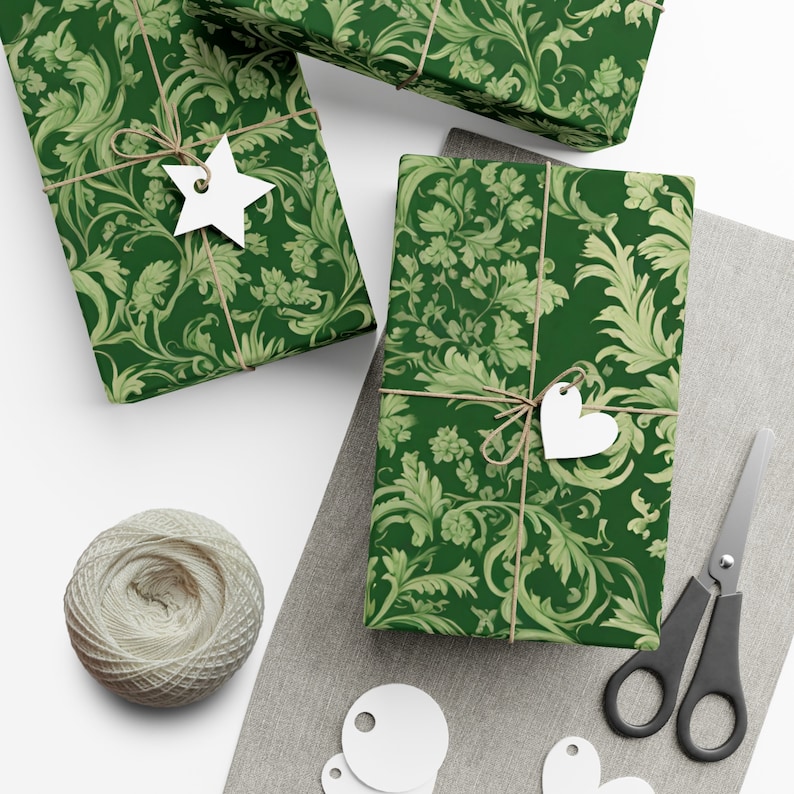 Green Gift Wrapping Paper in Vintage Wallpaper Style - Etsy