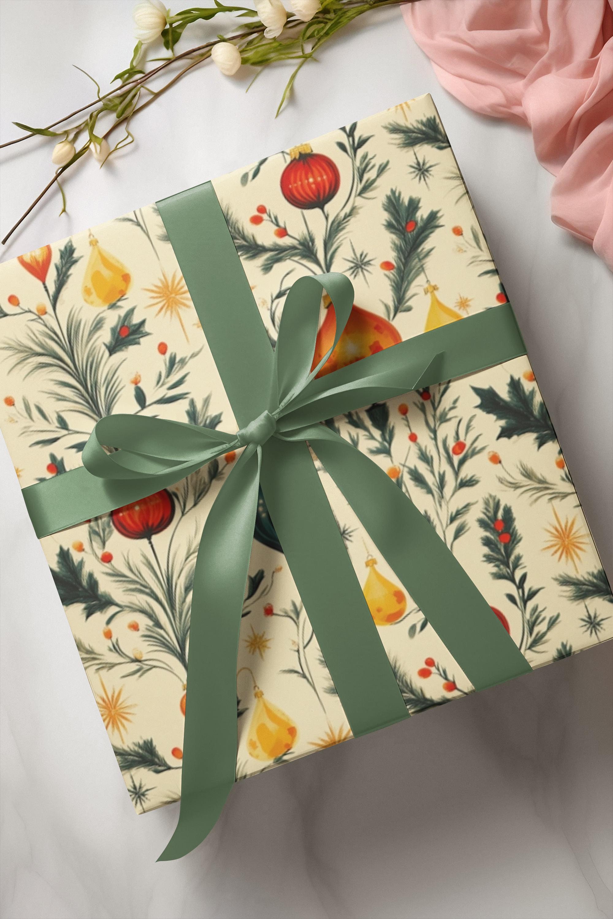 Festive Gift Wrapping Paper, Christmas Gift Wrap Rolls, Vintage Style ...