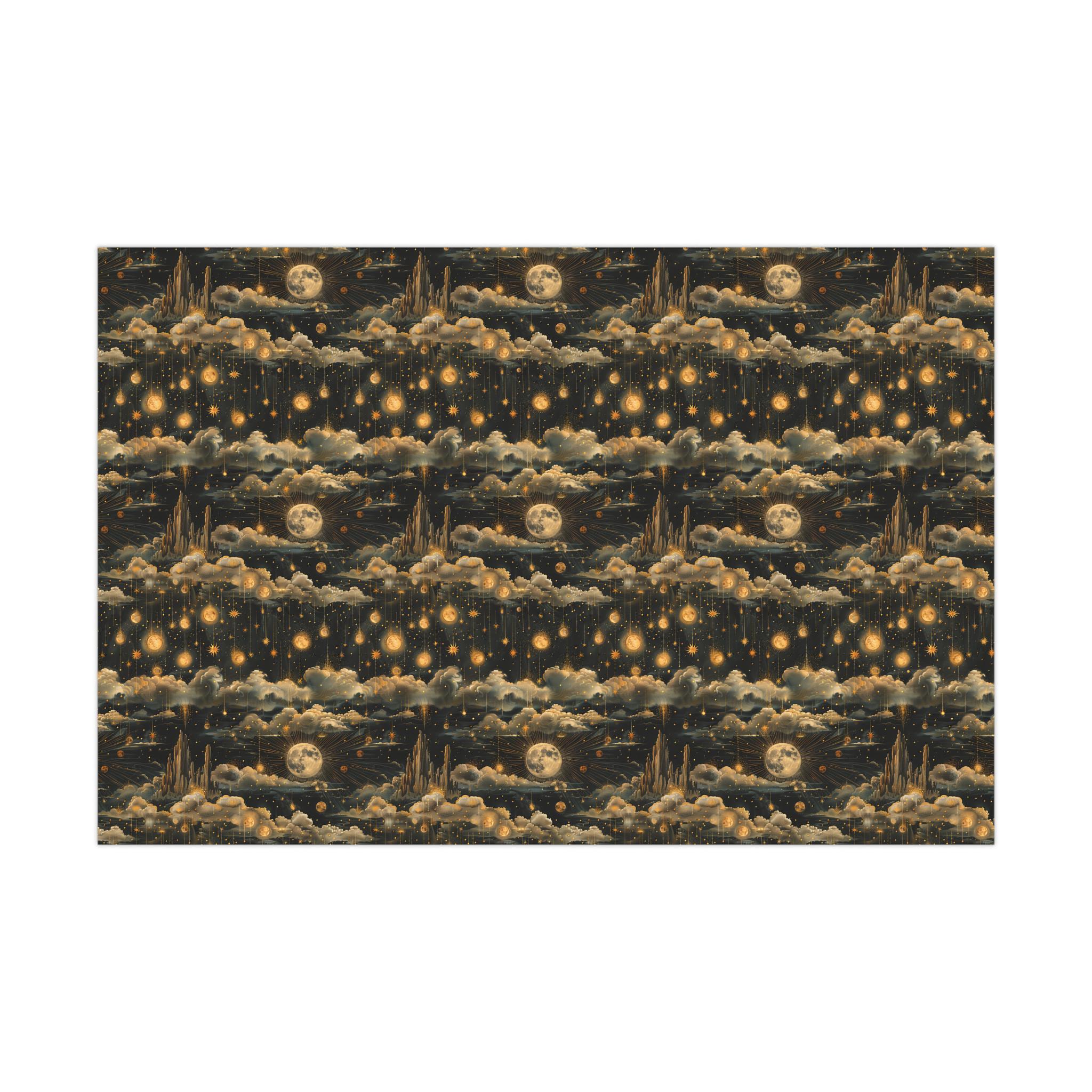 Celestial Gift Wrapping Paper: Vintage Style Moon & Stars - Galaxy ...
