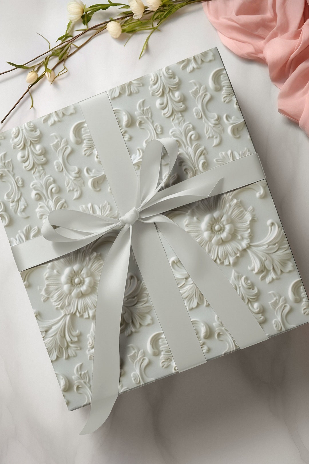 Elegant Wedding Gift Wrapping Paper in Creamy Floral 3d Illusion Tile ...