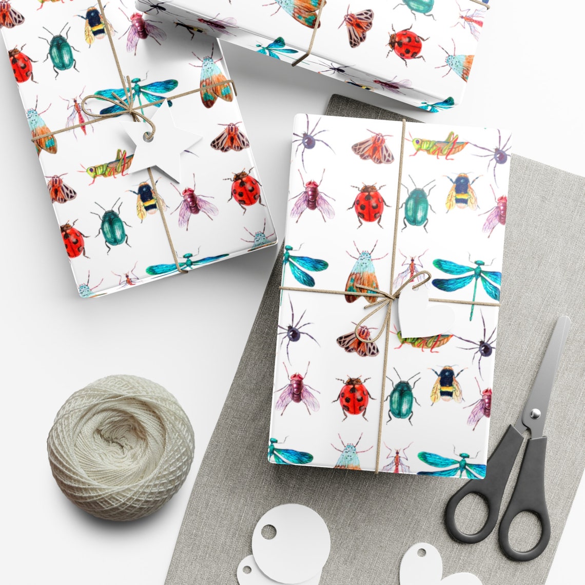 Insects Gift Wrapping Paper With Bugs - Dragonflies, Ladybugs, Bees ...