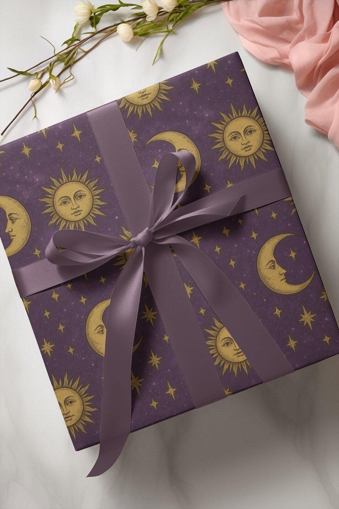 Purple Celestial Gift Wrapping Paper of - Suns, Moons, and Stars in ...