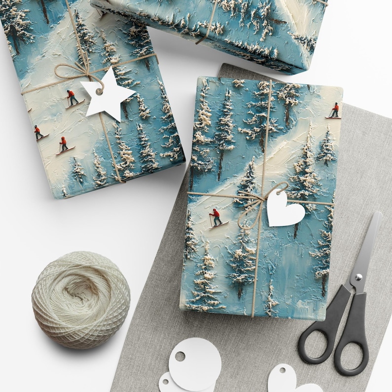 Gift Wrapping Paper With Tiny Skiers in a Winter Forest Ski Slopes - Etsy