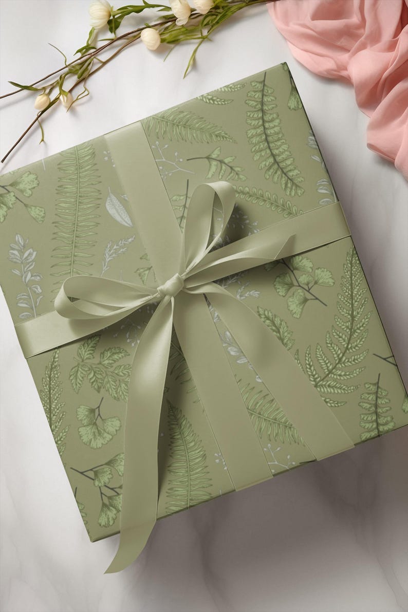 Sage Green Botanical Gift Wrap: Elegant Leaf Pattern - Etsy