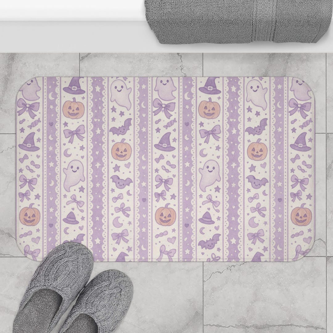 Halloween Bath Mat: Spooky Ghosts, Bats & Pumpkins - Purple Theme - Etsy