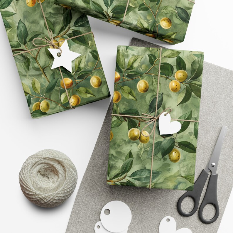 Elegant Gift Wrapping Paper With Golden Olive Design for Nature Lovers ...