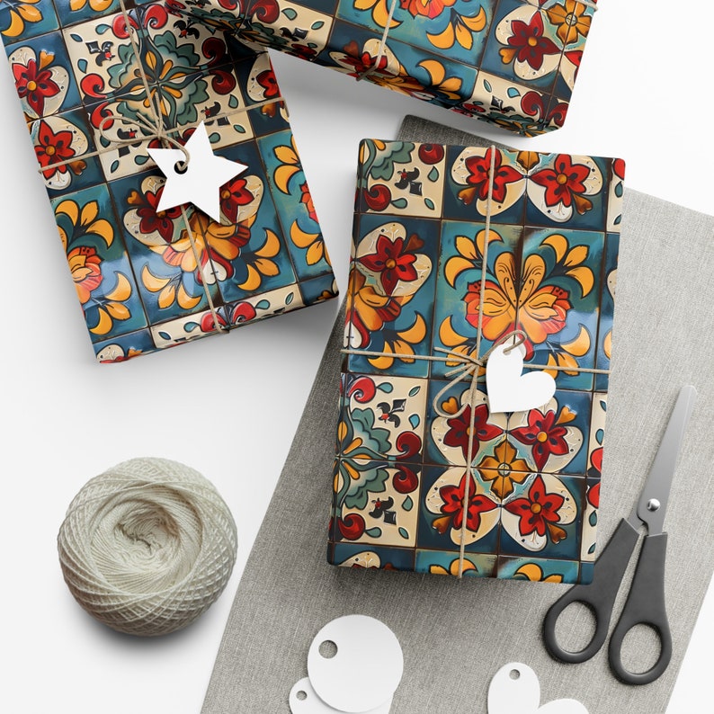 Mediterranean Tile Gift Wrapping Paper, Spanish Ceramic Present Wrap ...