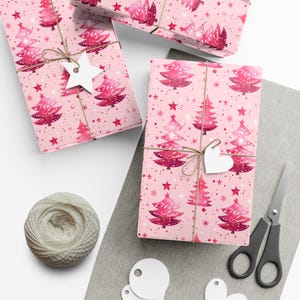 Pastel Pink Christmas Wrapping Paper With Adorable X-mass Trees ...