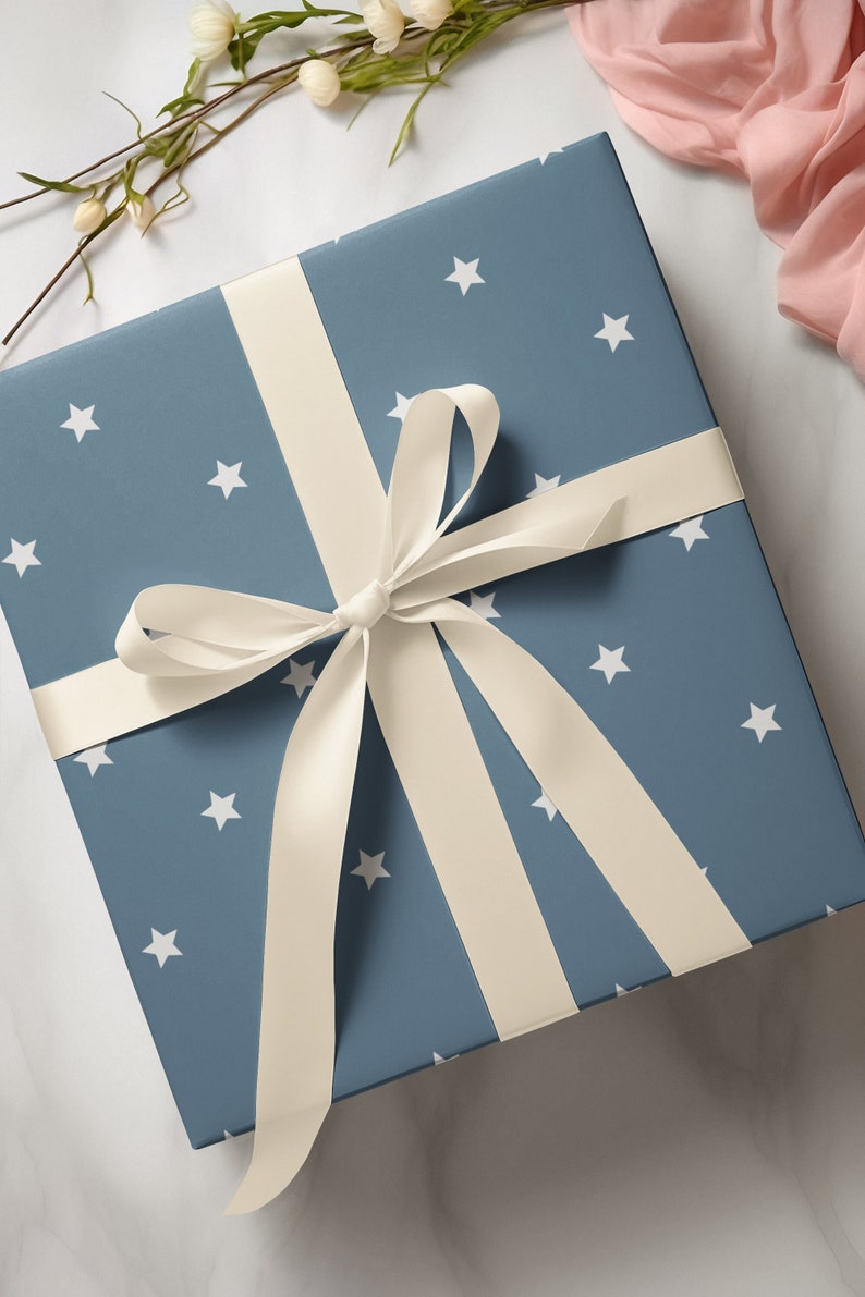 Pastel Blue Gift Wrapping Paper With Stars for Minimalistic Gifts ...