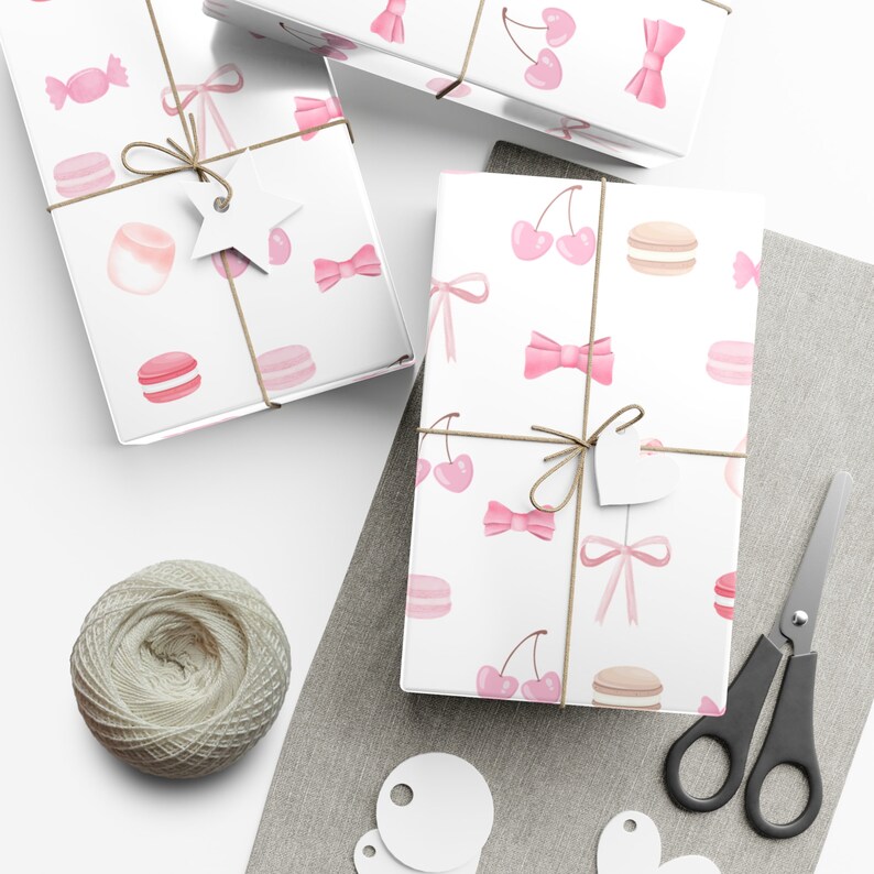 Birthday Gift Wrapping Paper for Girls, Adorable Gift Wrap With Bows ...