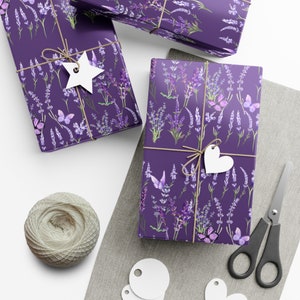 Purple Gift Wrapping Paper With Dainty Lavender Flowers, Feminine ...