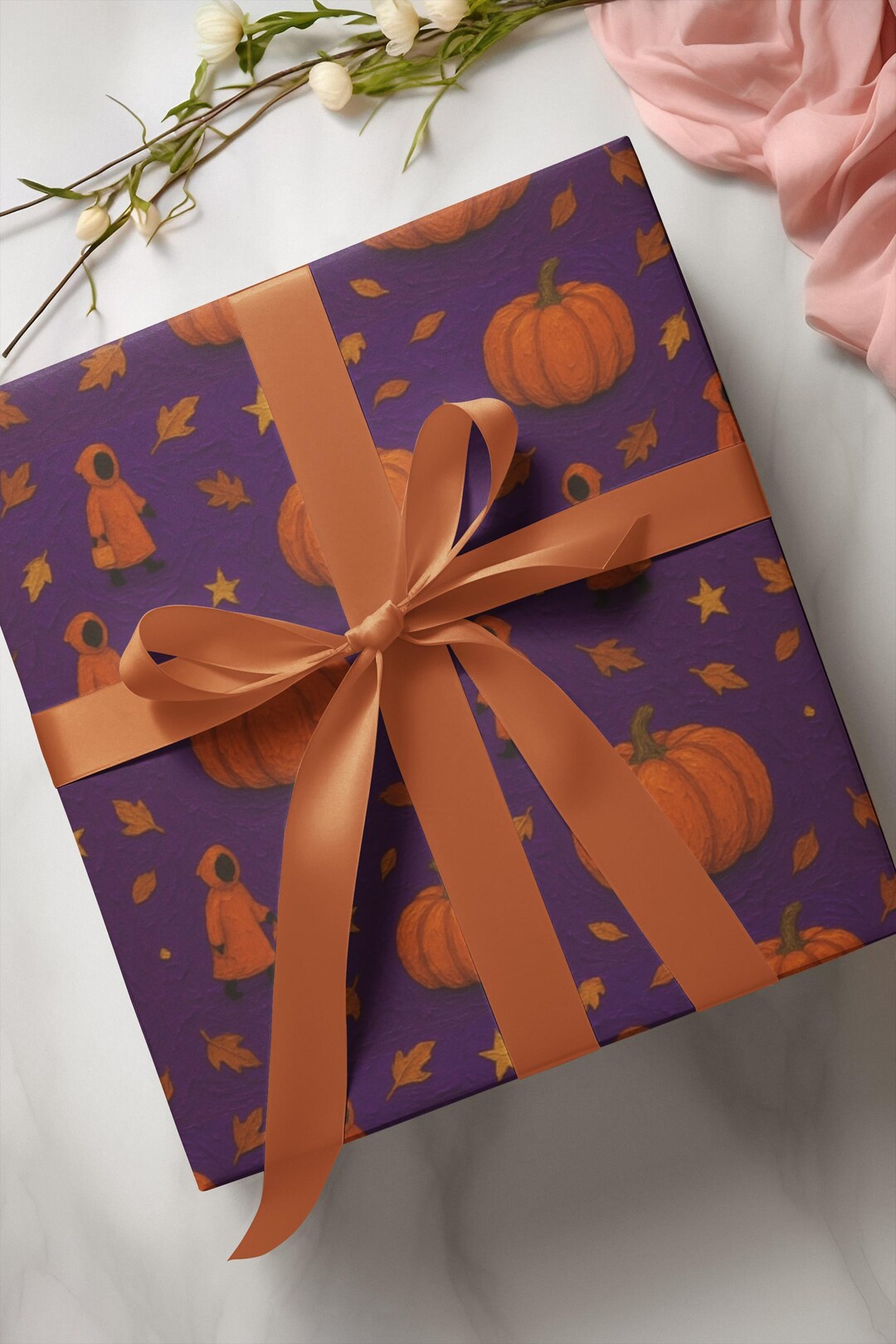 Autumnal Gift Wrap Paper With Pumpkins and Trick or Treaters - Etsy