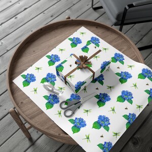 Blue Hortensia Gift Rapping Paper With Hydrangeas, Botanical Present ...