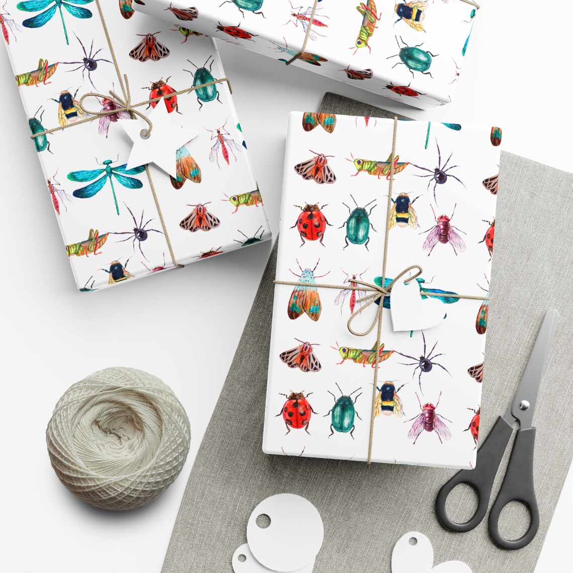 Insects Gift Wrapping Paper With Bugs - Dragonflies, Ladybugs, Bees ...