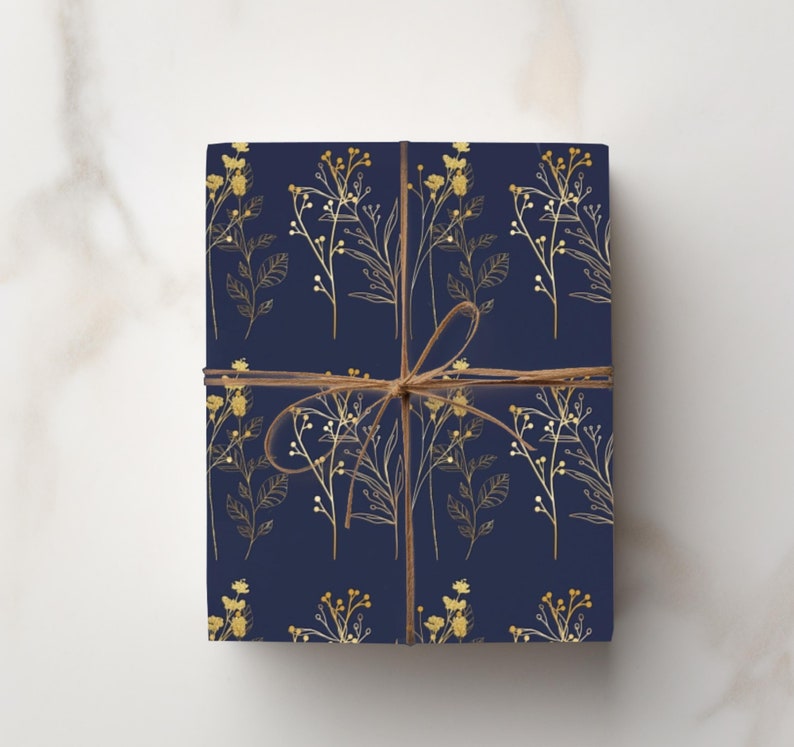 Gift Wrapping Paper, Dainty Floral Design, Midnight Blue Present Wrap ...