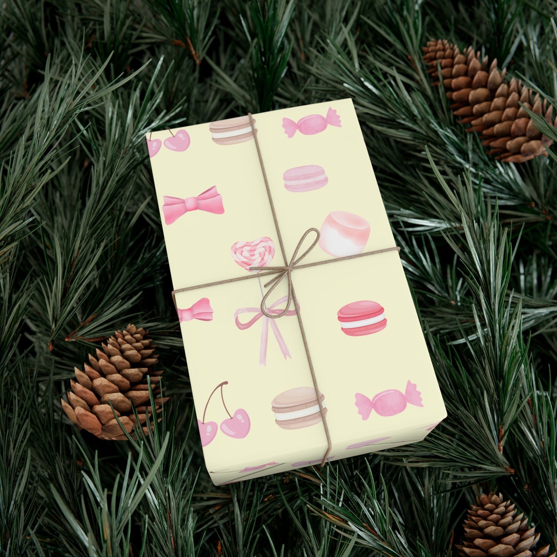 Coquette Gift Wrapping Paper in Pastel Cream With Pink Bows ...