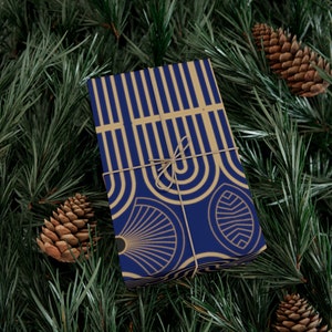 Art Deco Royal Blue Gift Wrapping Paper, Elegant Present Wrap in Rolls ...