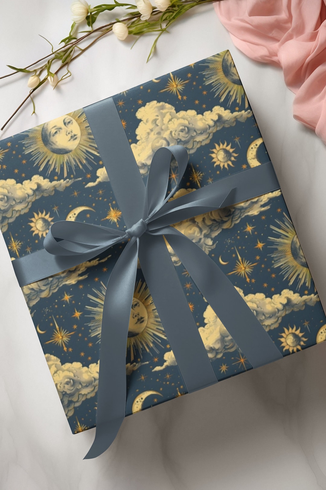 Vintage Celestial Wrapping Paper: Moon, Sun & Stars Design - Etsy