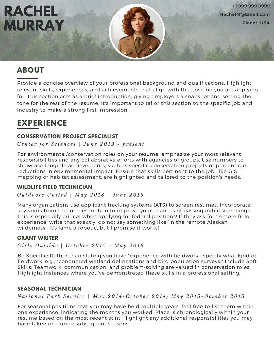 Forest Resume Template in Canva for Conservation, Outdoor, and ...