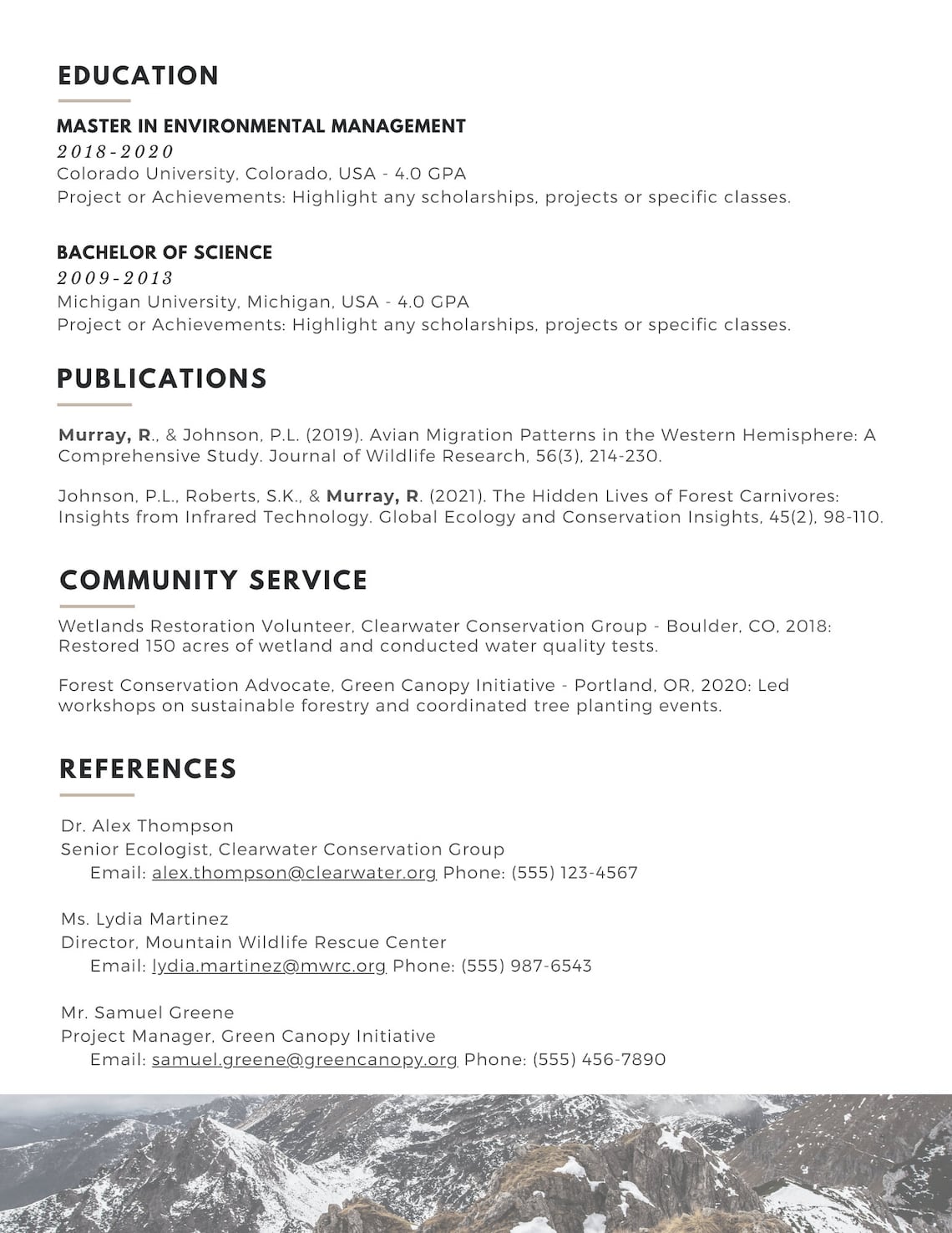 Mountain Mosaic: Resume Template in Canva for Conservation, Wildlife ...