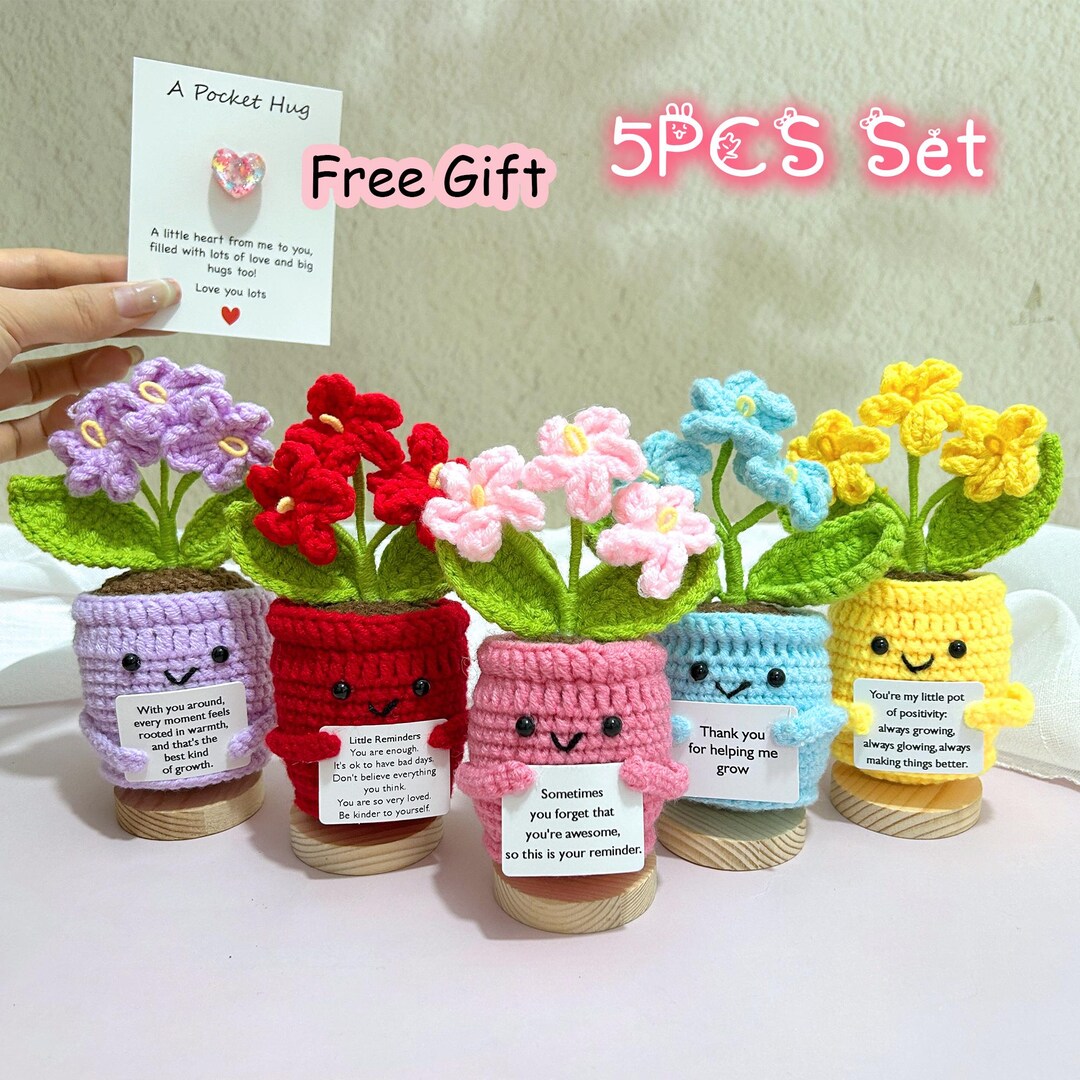 Adorable Forget-me-not, Emotional Support, Crochet Flower in Pot, Red ...
