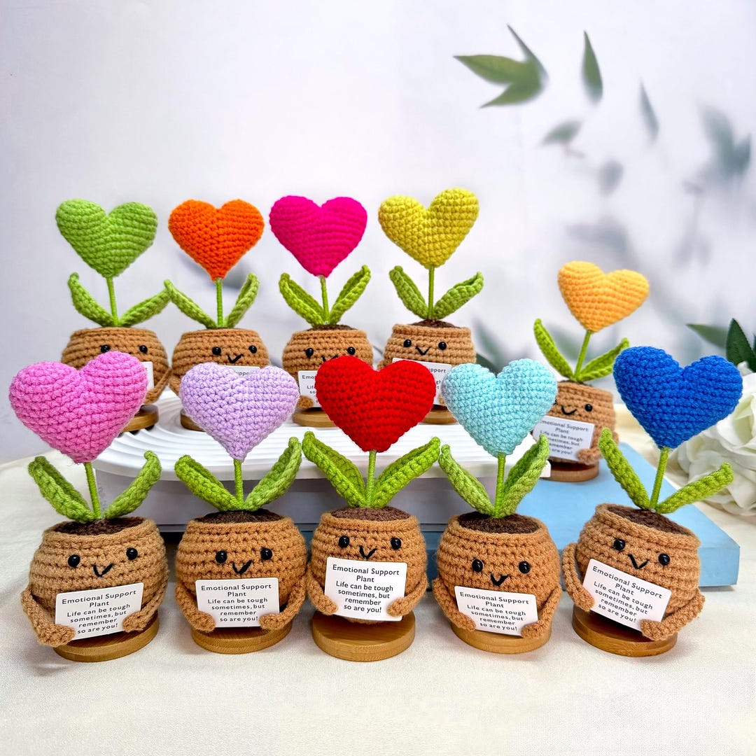Adorable Emotional Support Gift Set-handmade Crochet Heart in Pot ...