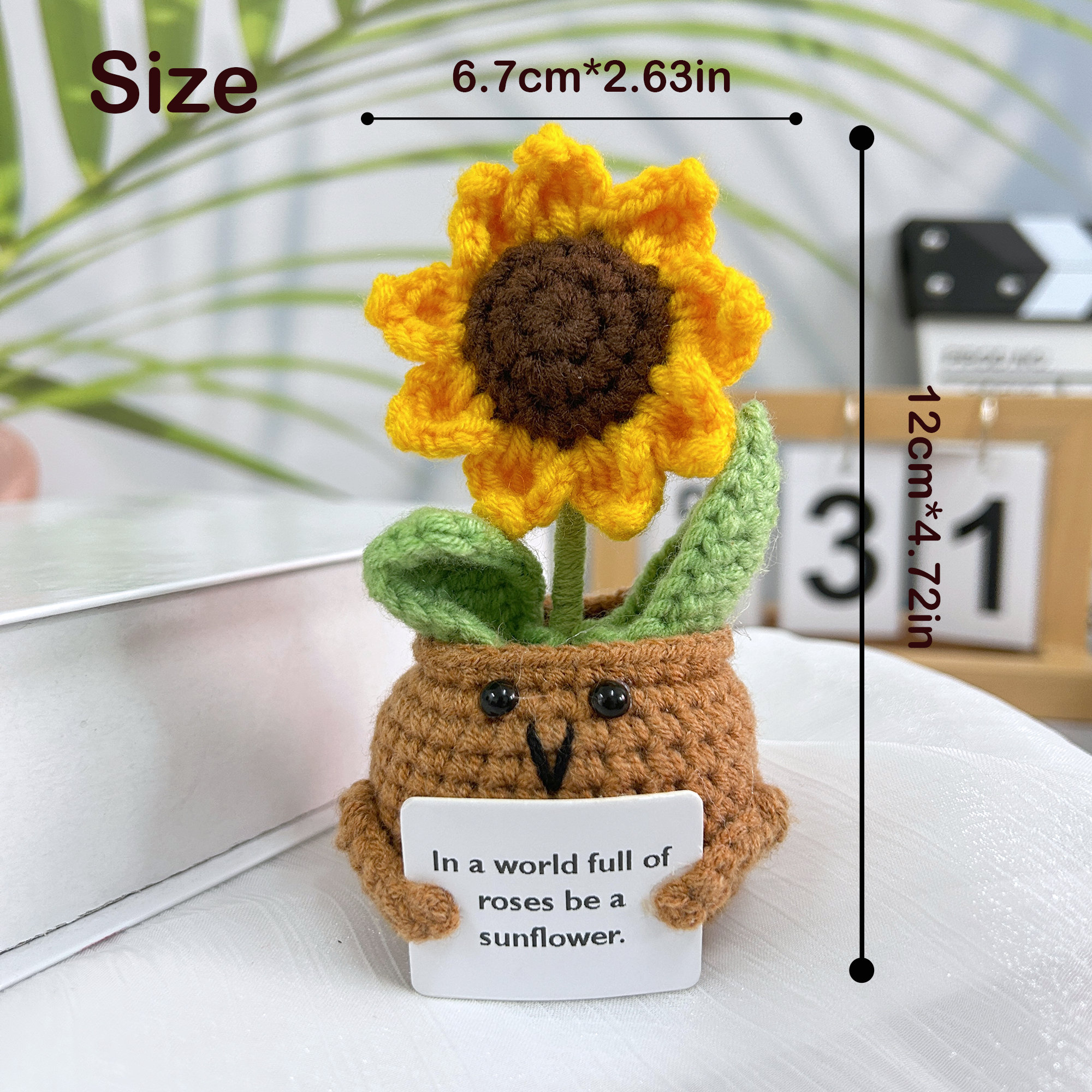 4different Styles Crochet Sunflower Pot With Positive Quote,handmade ...