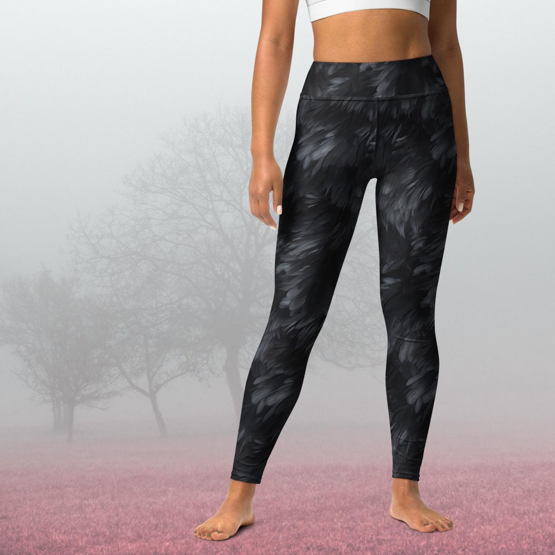 Black Feather Leggings Yoga Pants High Waist Leggings for Women Best ...