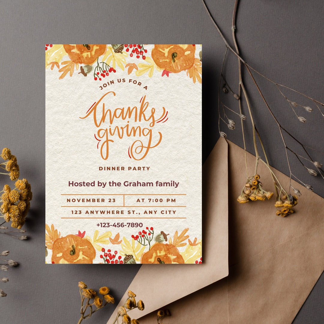 Thanksgiving Dinner Party Invitation Let's Give Thanks - Etsy