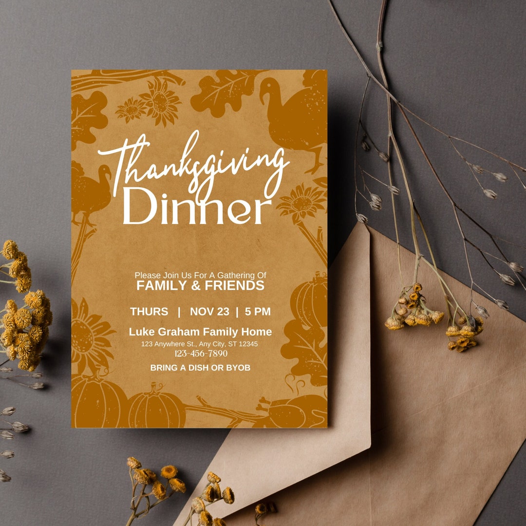Thanksgiving Dinner Party Invitation Let's Give Thanks - Etsy