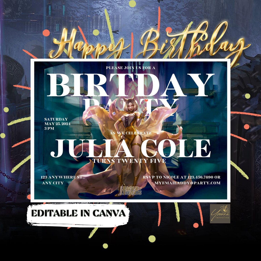 LOL Ahri Birthday Invitation for Gamers, Fun Birthday Invitation ...