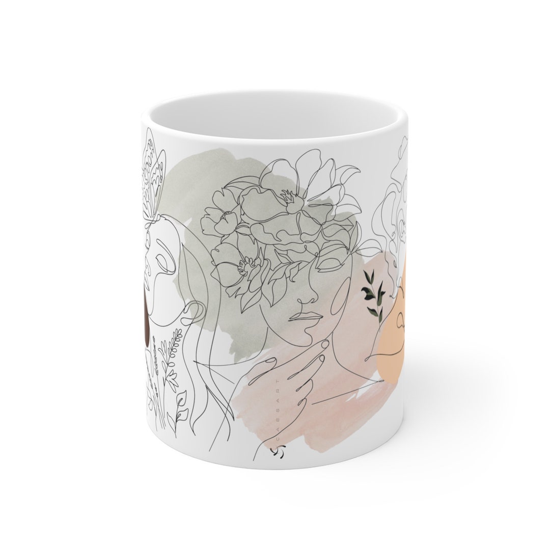 Line Drawing Face Art Line Art Ceramic Mug Decorative Mug - Etsy
