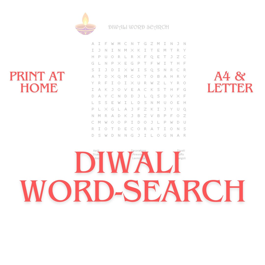 Diwali Word Search - Ideal Digital Gift or Print at Home Activity ...