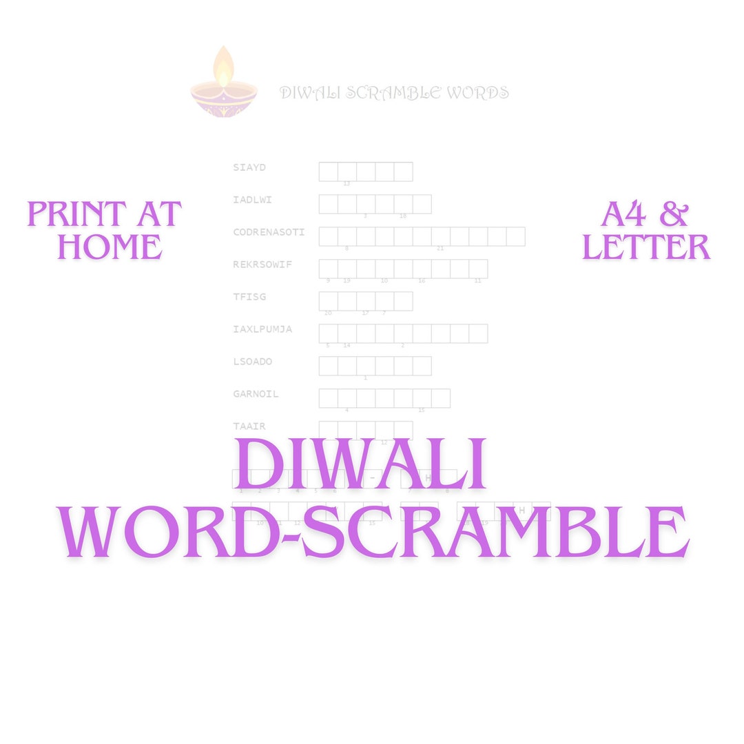 Diwali Word Scramble - Ideal Digital Gift or Print at Home Activity ...