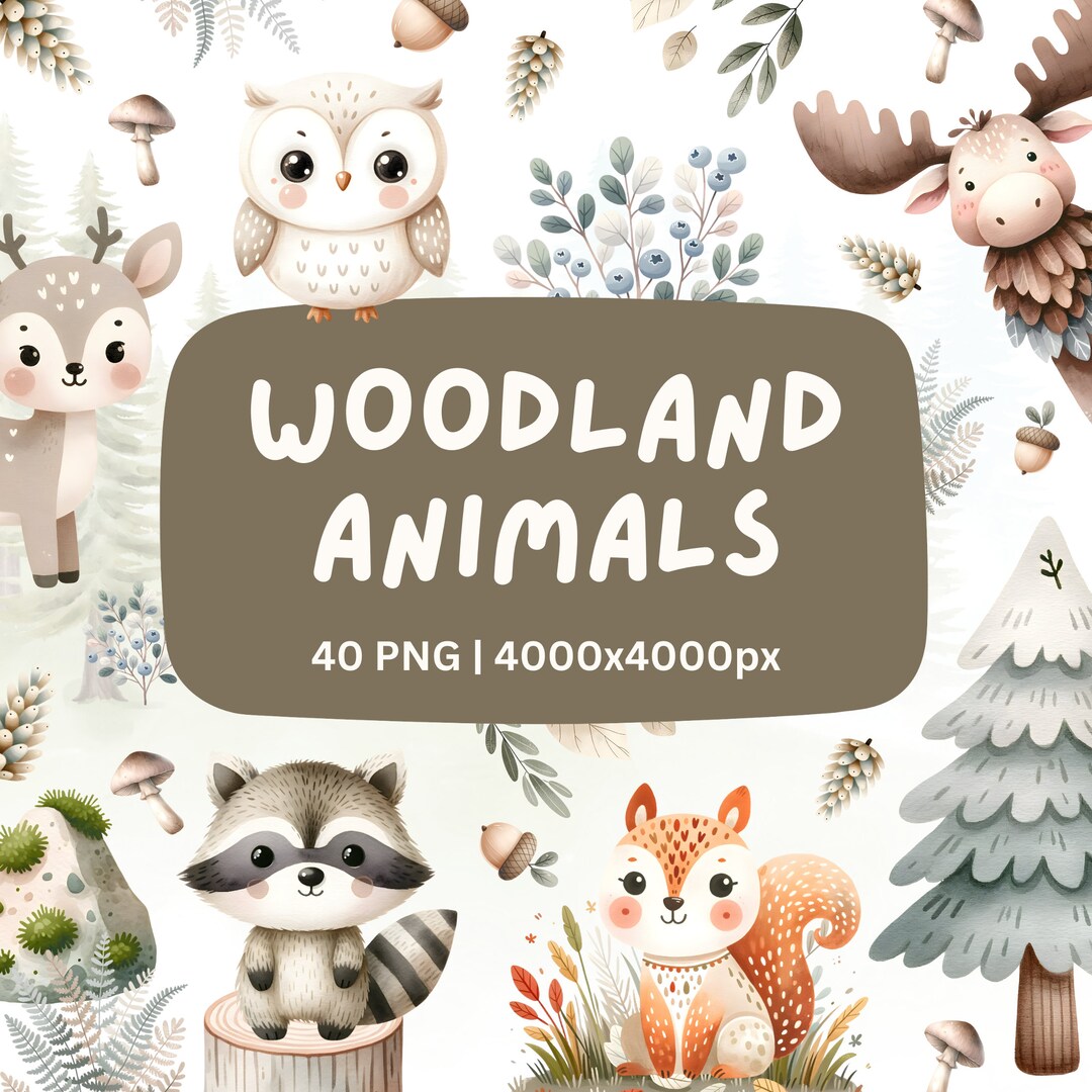 Woodland Watercolor Baby Animals PNG Bundle - Lovely Forest Animals ...