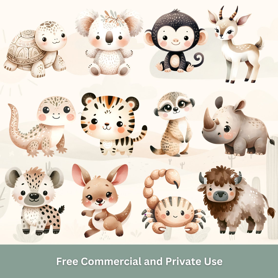 Safari Baby Animals PNG Bundle Watercolor Cute Jungle Clipart, Baby ...