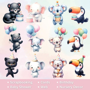 Safari Birthday Animals PNG Bundle - Watercolor Cute Jungle Party ...