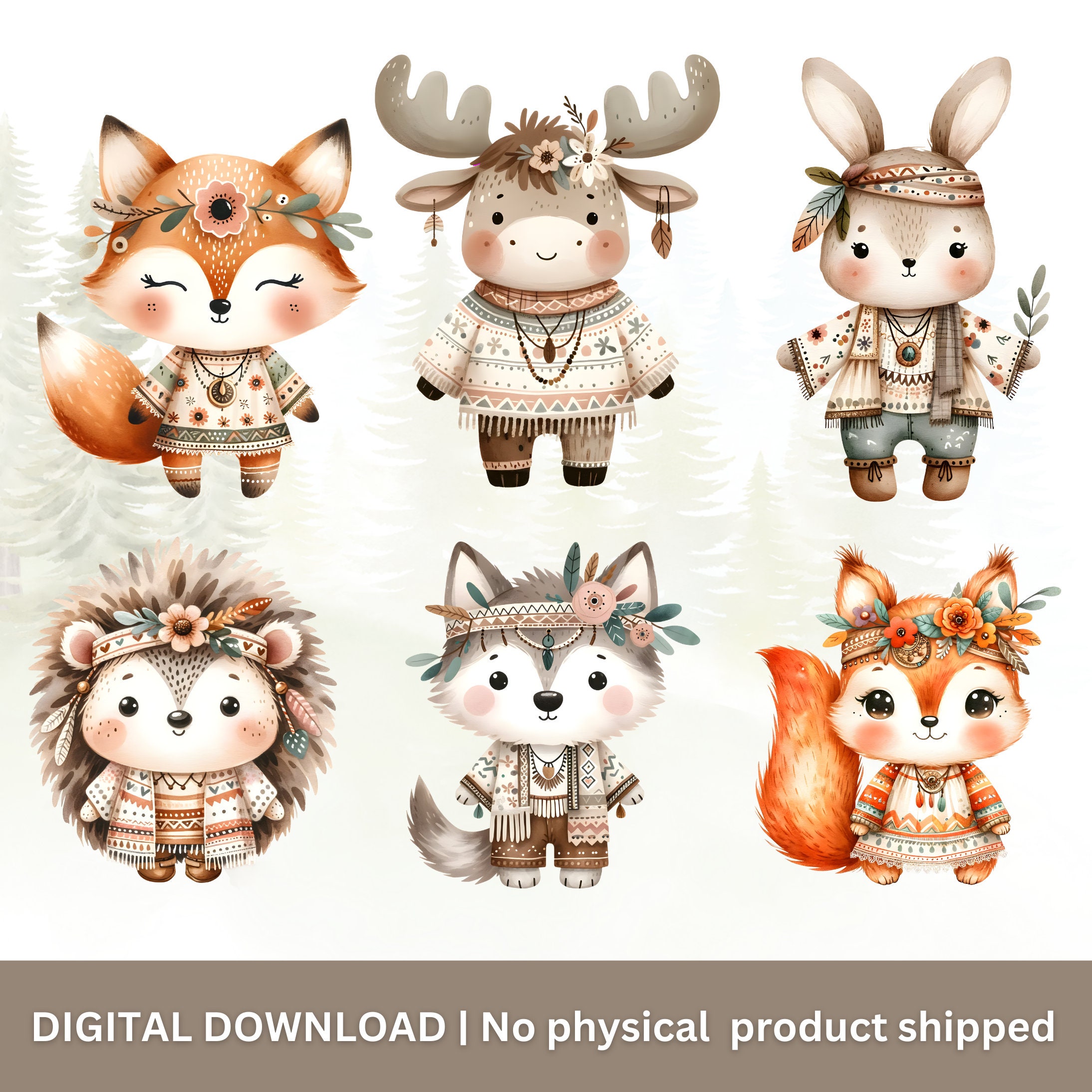 Boho Woodland Baby Animals PNG Bundle - Cute, Sweet and Lovely Forest ...