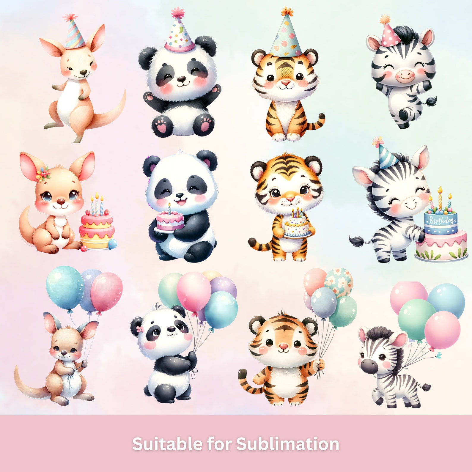 Safari Birthday Animals PNG Bundle - Watercolor Cute Jungle Party ...